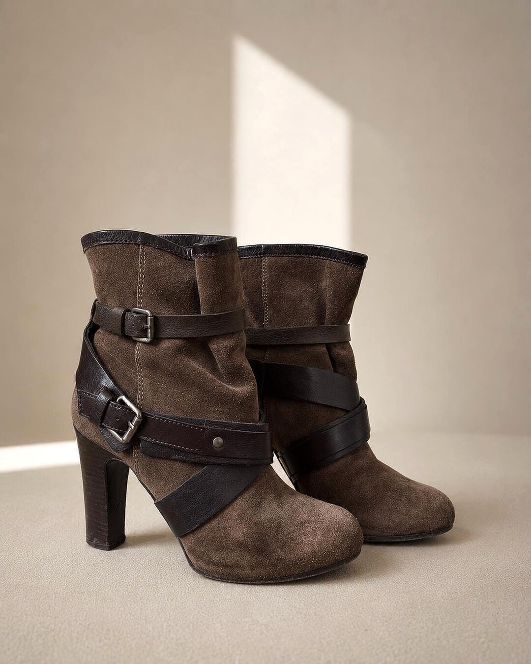 Hoss Intropia Leather Ankle Boots, Brown Suede Heeled Boots, Boho ...