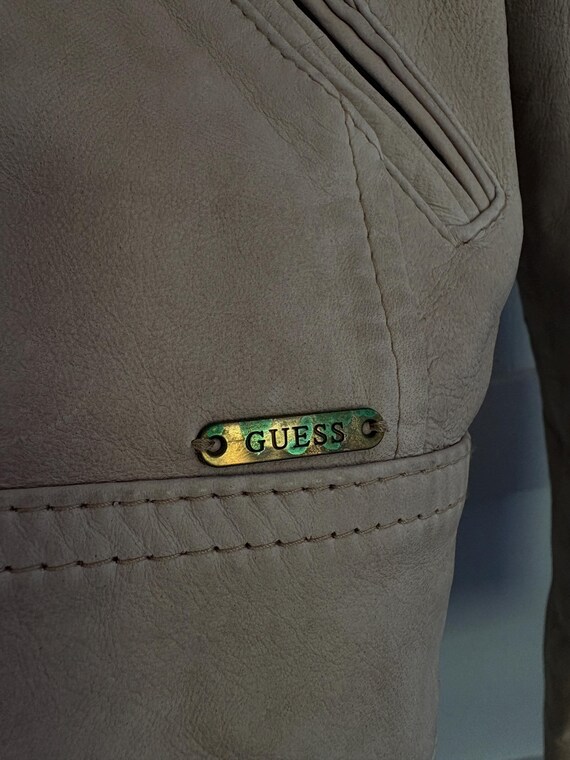 Vintage Guess grey leather jacket, Italian style half… - Gem