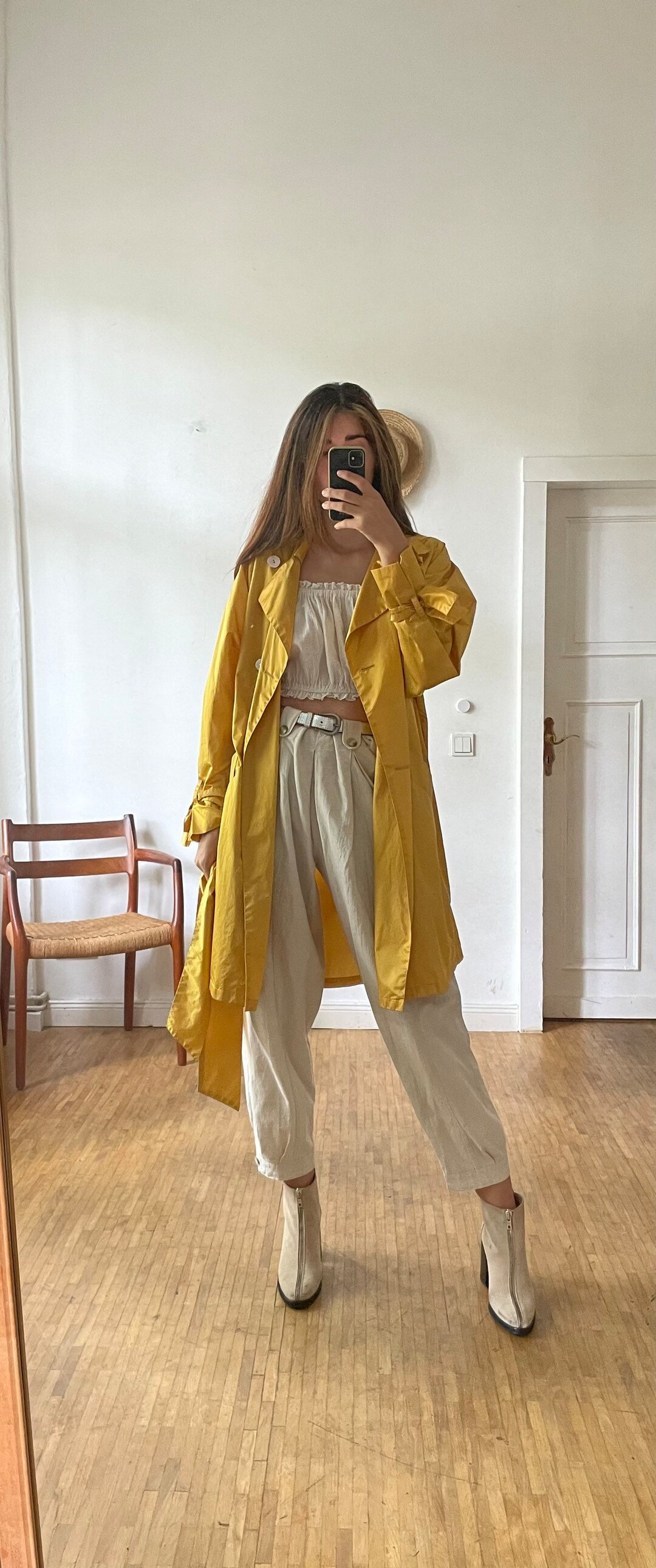 Vintage Mustard Yellow Shiny Trench Coat, Yellow Trench, Unique Vintage ...