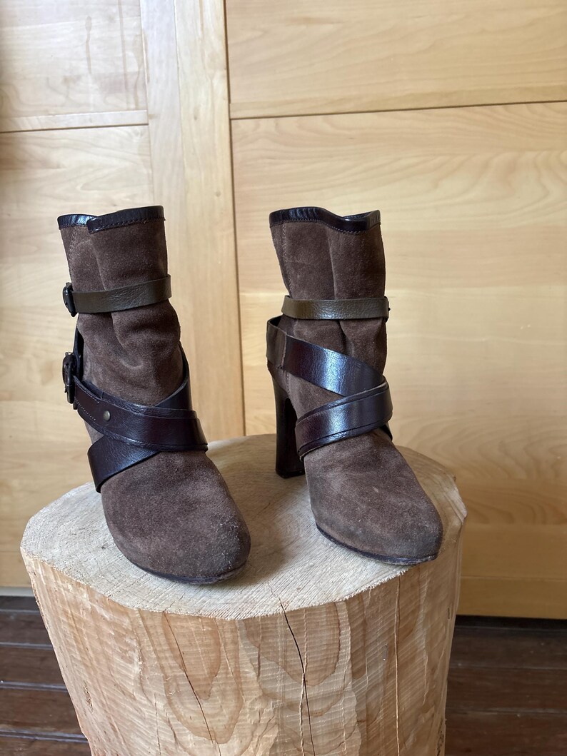 Hoss Intropia Leather Ankle Boots, Brown Suede Heeled Boots, Boho ...