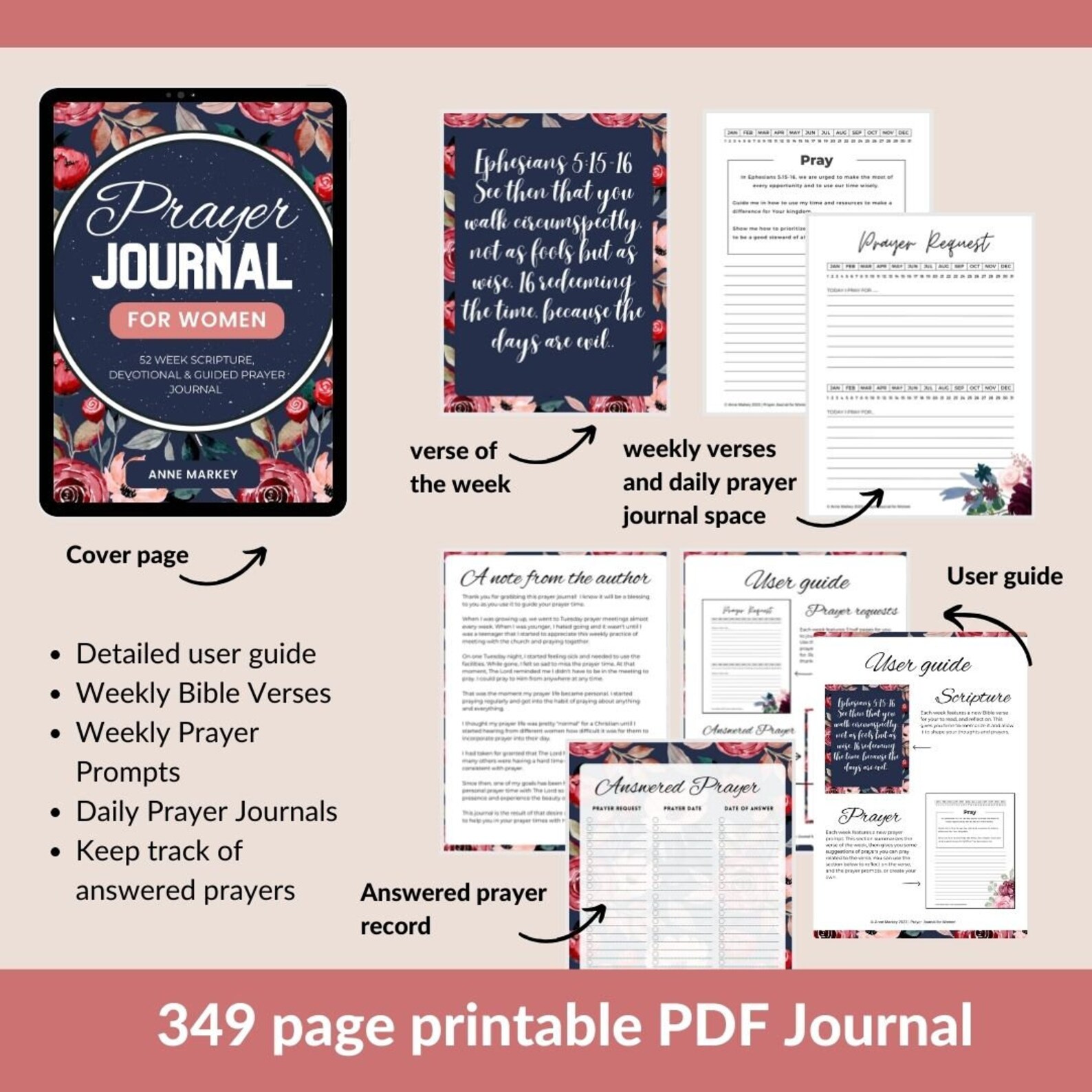 Prayer Journal Printable Bundle With Weekly Bible Verse, Gratitude ...