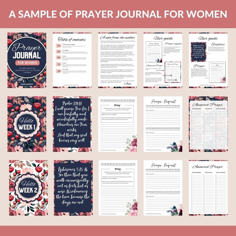 Prayer Journal Printable Bundle With Weekly Bible Verse, Gratitude ...