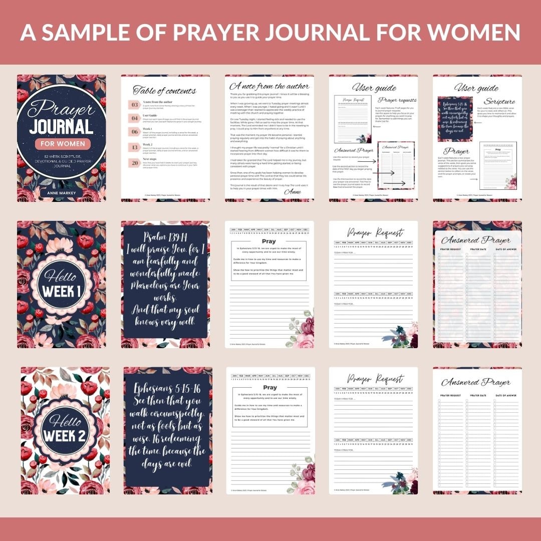 Prayer Journal Printable Bundle With Weekly Bible Verse, Gratitude ...
