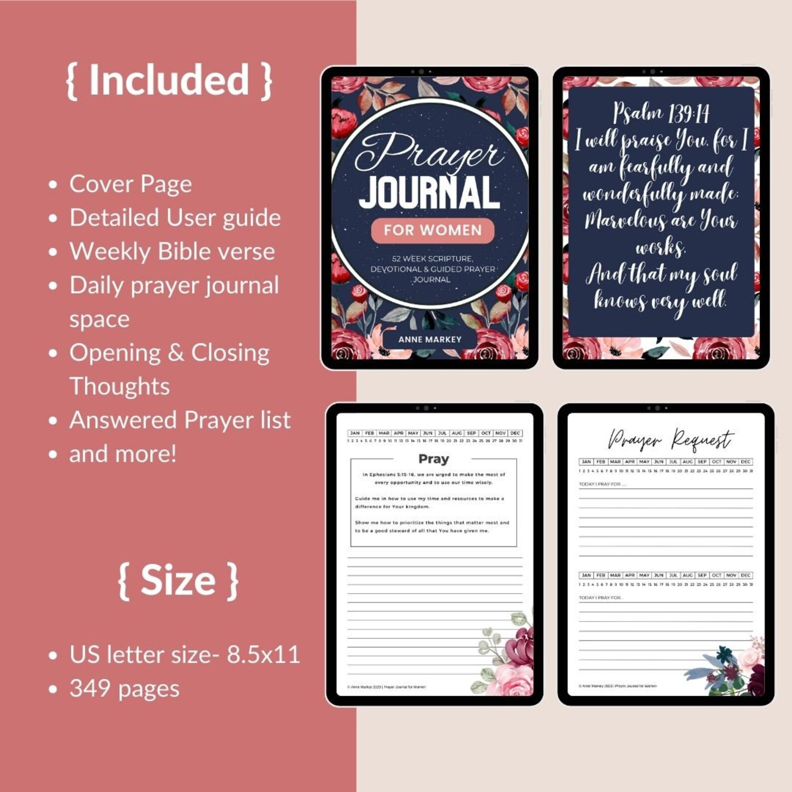 Prayer Journal Printable Bundle With Weekly Bible Verse, Gratitude ...