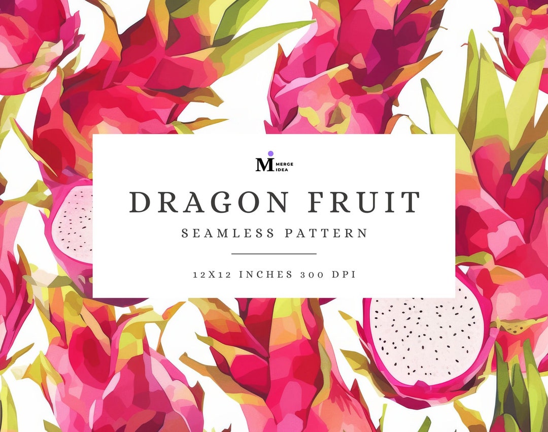 Dragon Fruit Seamless Pattern, Tropical Fruit Art, Exotic Dragonfruit ...