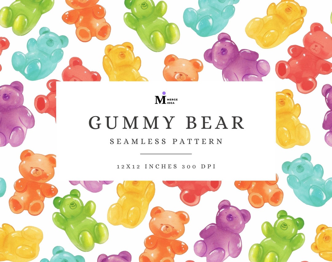 Gummy Bear Seamless Pattern, Kawaii Candy Bear Gummies Digital Paper ...