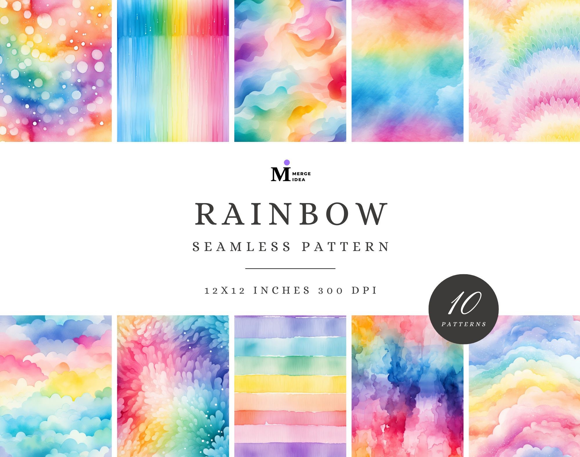 Rainbow Seamless Pattern, Watercolor Rainbow Digital Paper Pack ...