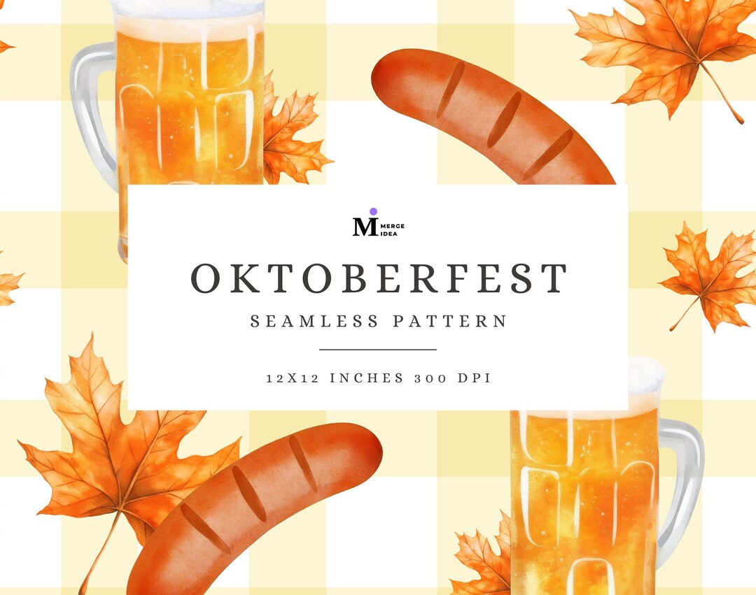 Oktoberfest Digital Paper, Beer Drinking Seamless Pattern, Grilled ...