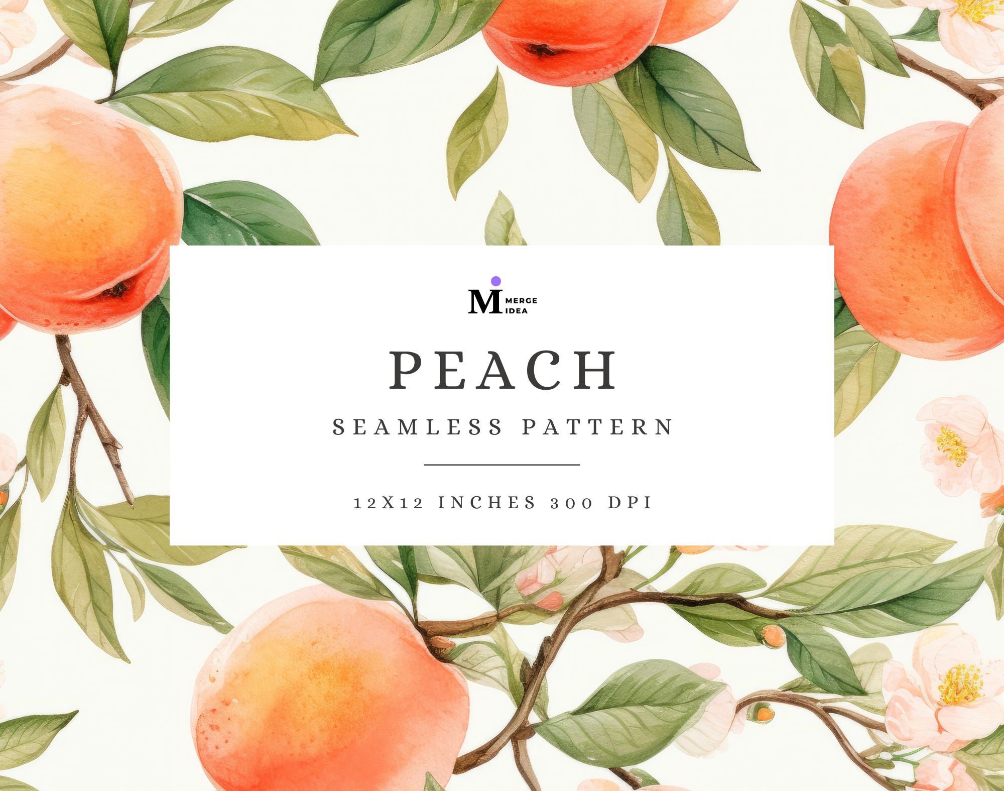 Peach Digital Paper, Peach Fruit Seamless Pattern, Watercolor Peach ...