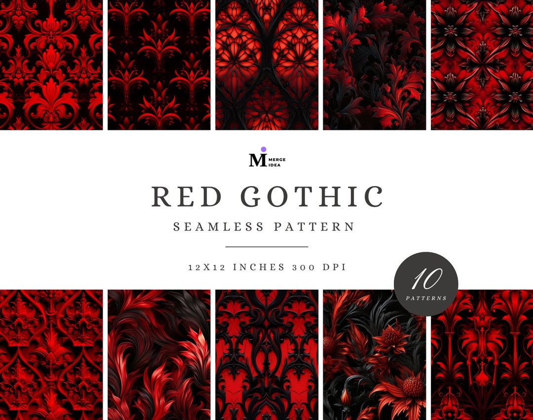 Red Gothic Seamless Pattern, Gothic Halloween Digital Paper, Gothic ...