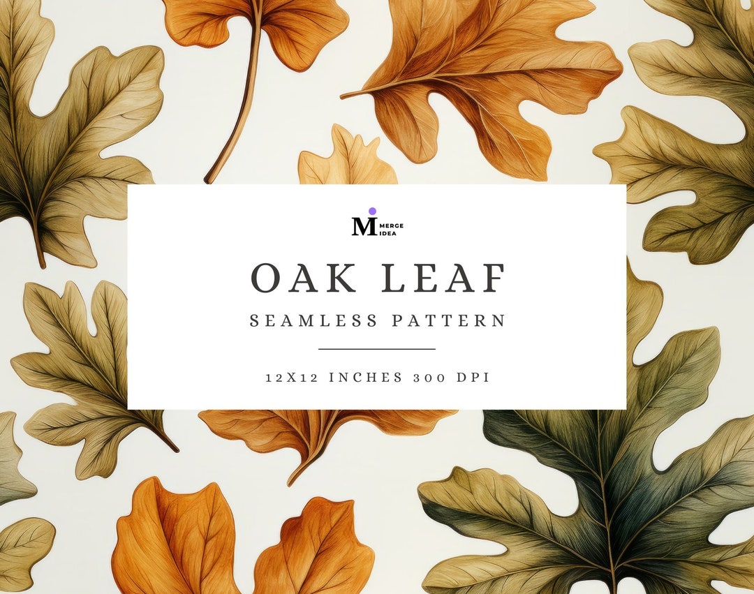 Oak Leaf Seamless Pattern, Autumn Oak Digital Paper, Oak Leaves Pattern ...