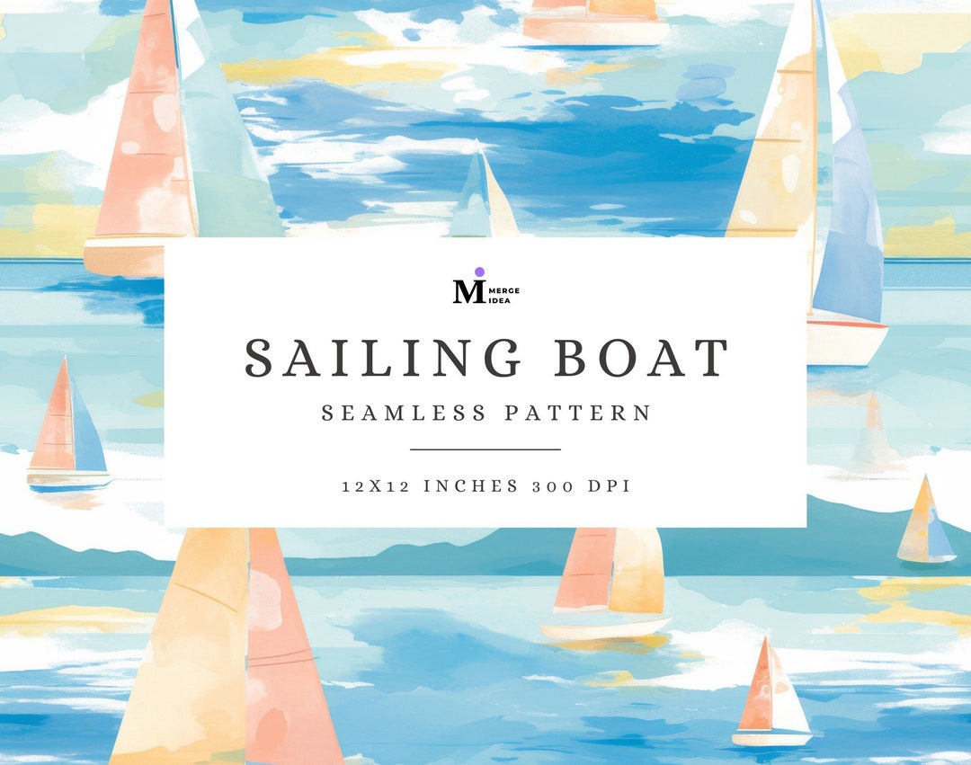 Sailing Boat Seamless Pattern, Watercolor Sailboat Digital Paper ...