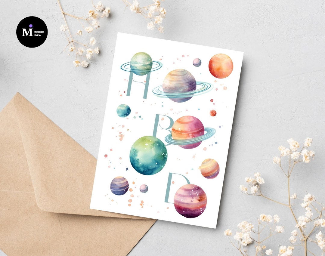 Planet Birthday Printable Card, Galaxy Birthday Digital Card, Outer ...