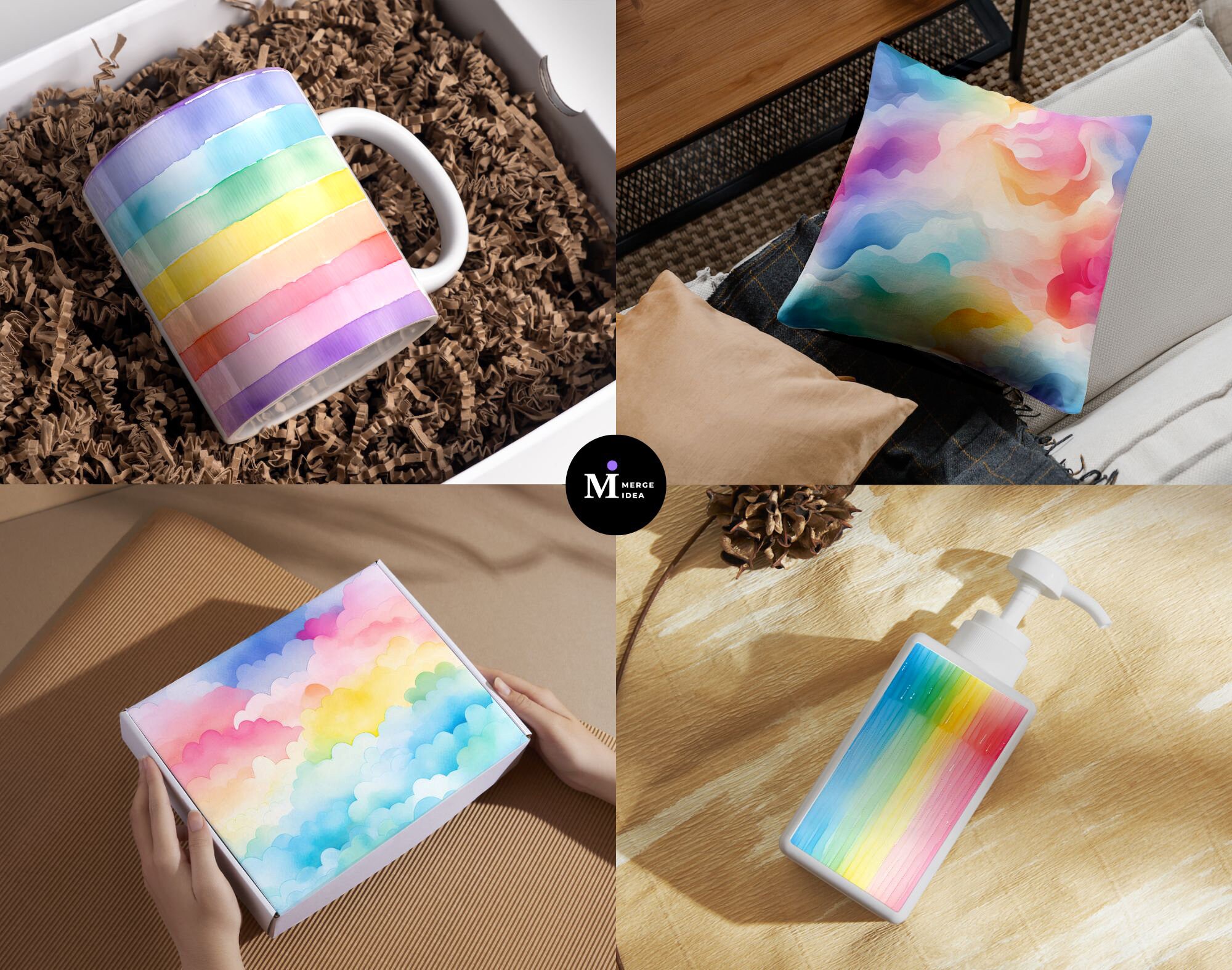 Rainbow Seamless Pattern, Watercolor Rainbow Digital Paper Pack ...