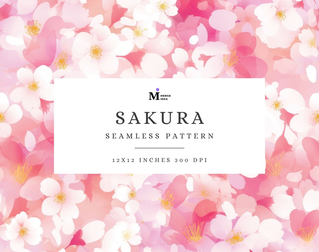 Sakura Seamless Pattern, Cherry Blossom Digital Paper, Watercolor Pink ...