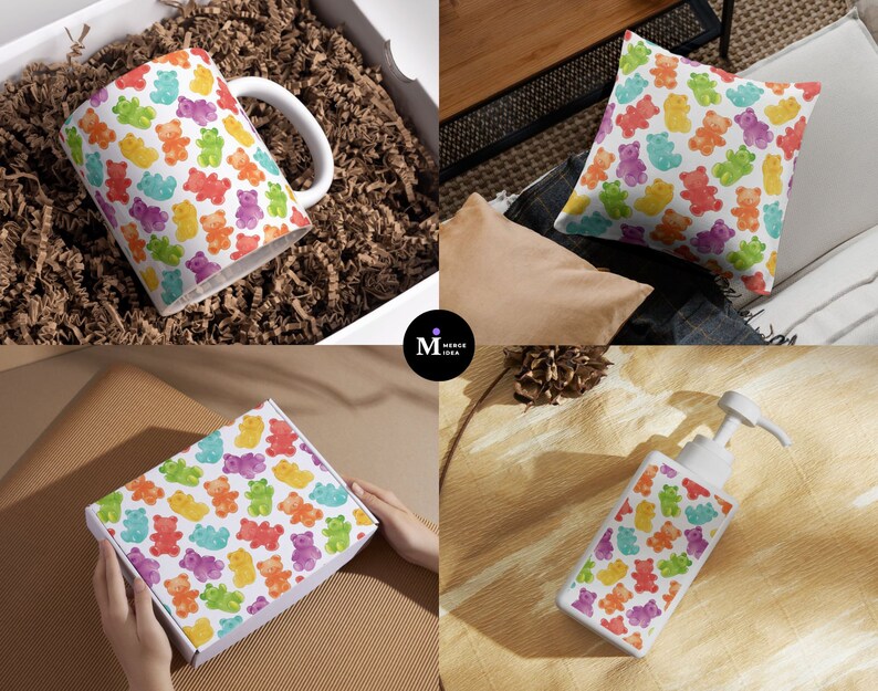 Gummy Bear Seamless Pattern, Kawaii Candy Bear Gummies Digital Paper ...