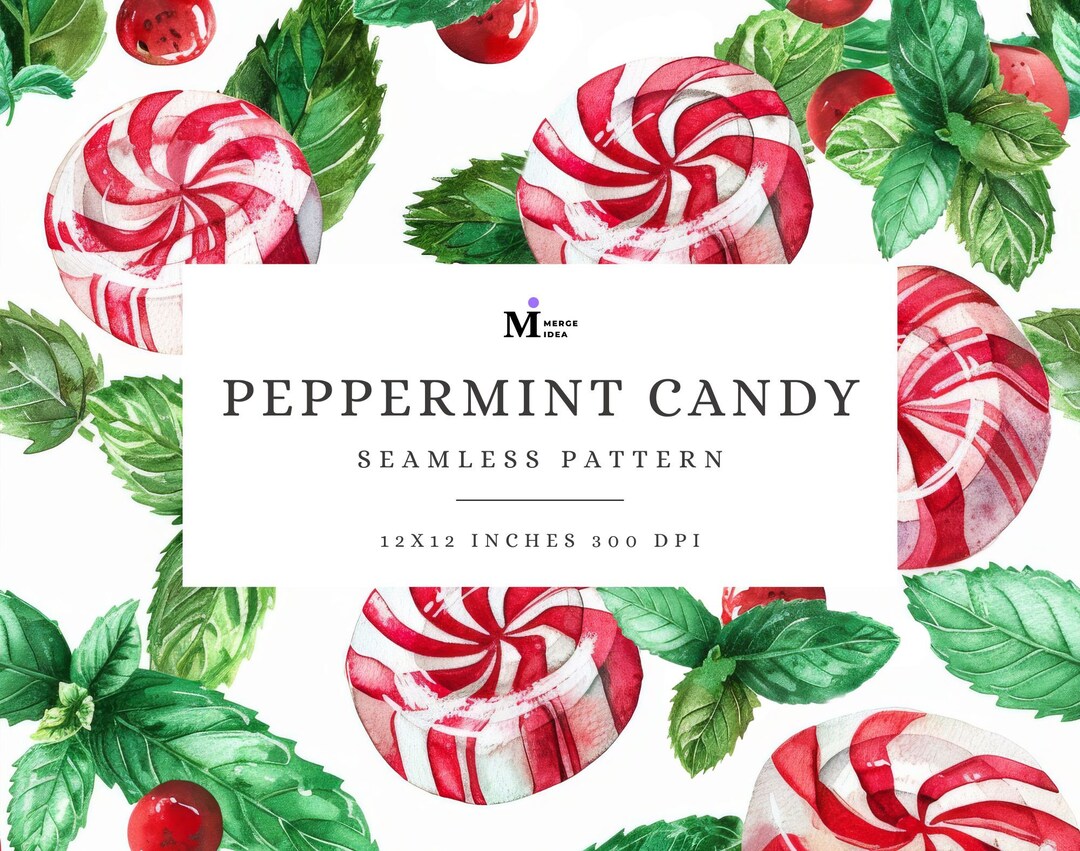 Peppermint Candy Seamless Pattern, Christmas Digital Paper, Holiday ...
