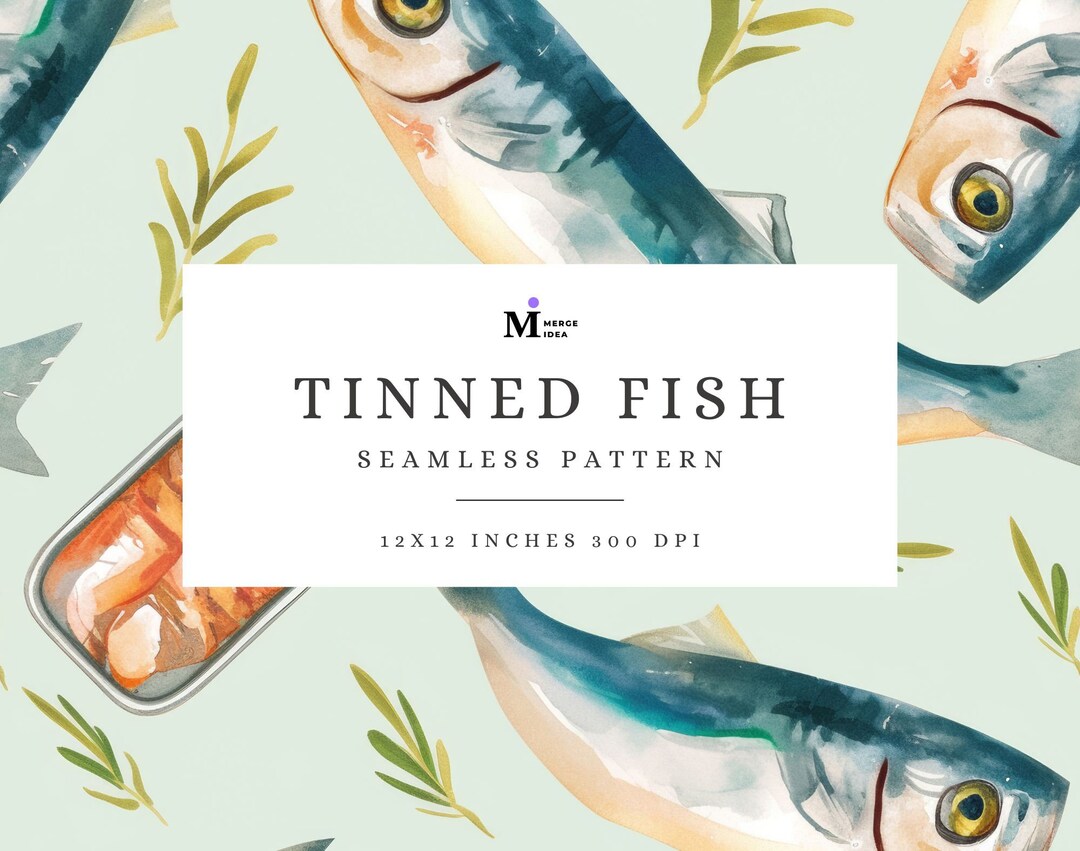Tinned Fish Seamless Pattern, Sardine Print, Canned Fish Fabric Pattern ...