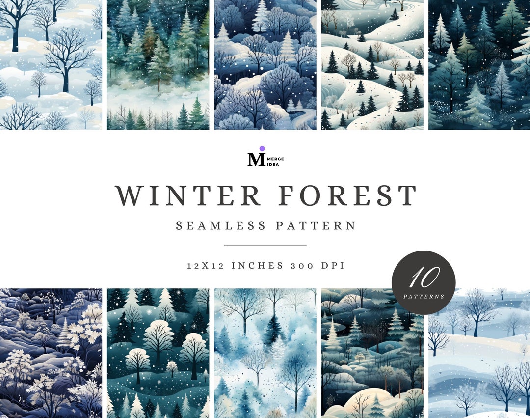 Winter Forest Digital Paper, Winter Woodland Seamless Pattern, Forest ...