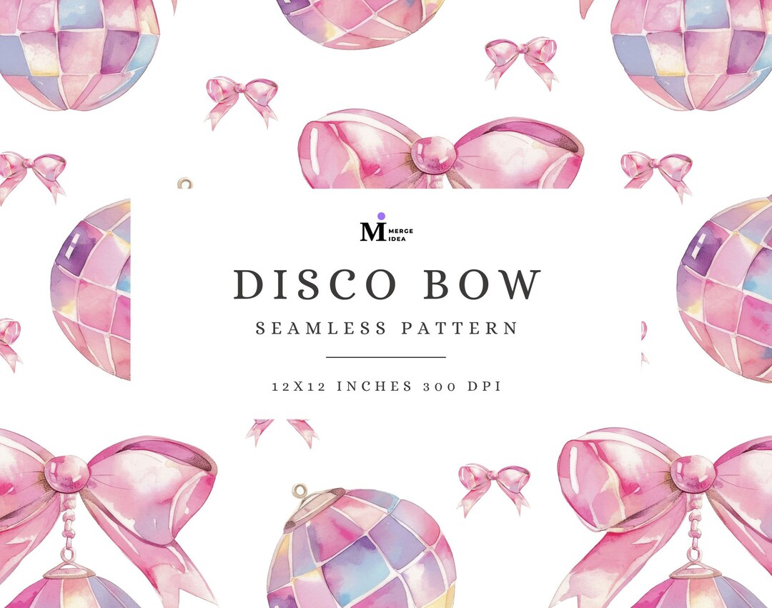 Disco Bow Seamless Pattern, Pink Coquette Bow Digital Paper, Watercolor ...
