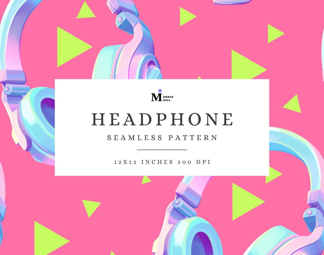 Headphone Seamless Pattern, Music Lover Digital Paper, 90s Headset ...