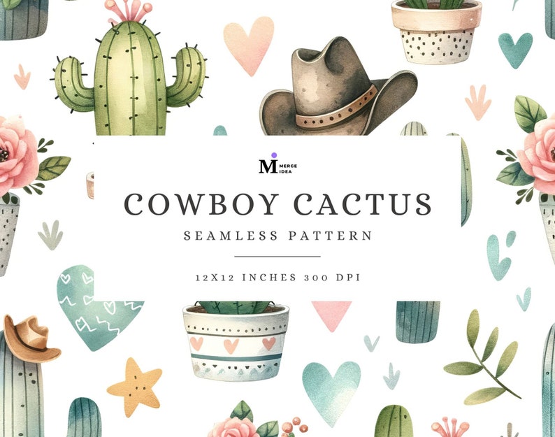 Cowboy Cactus Seamless Pattern, Cowboy Wallpaper, Western Cowboy ...