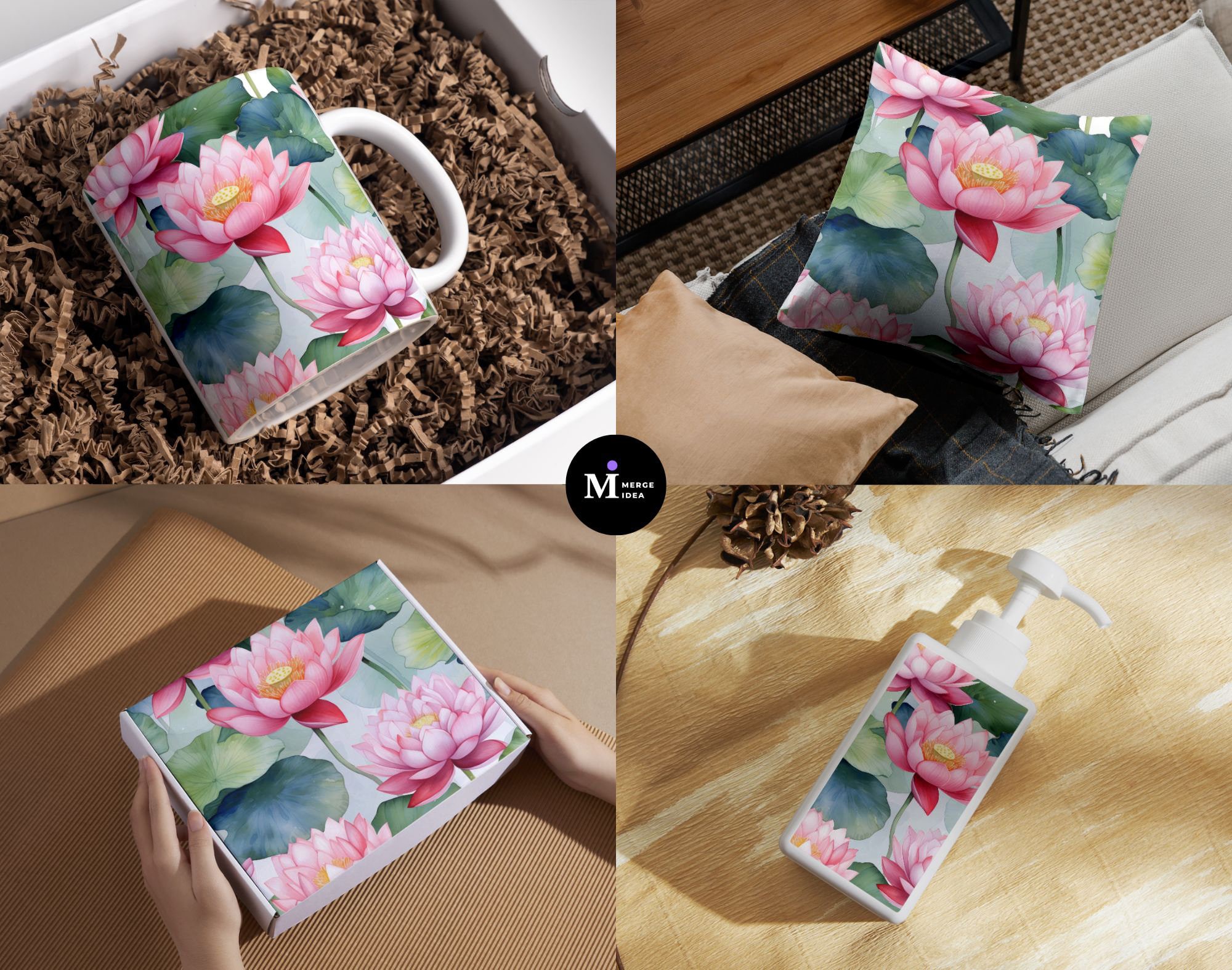 Lotus Seamless Pattern, Water Lily Digital Paper, Pink Lotus Flower ...