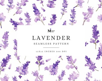 Watercolor Lavender Digital Paper, Lavender Seamless Pattern, Purple ...