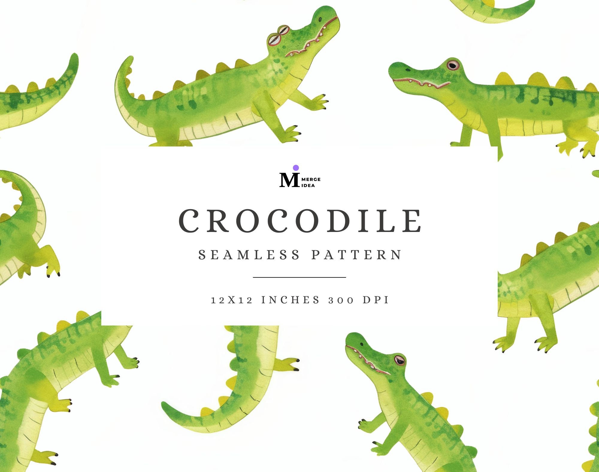 Crocodile Seamless Pattern, Green Alligator Digital Paper, Baby Animal Pattern, Nursery Fabric ...