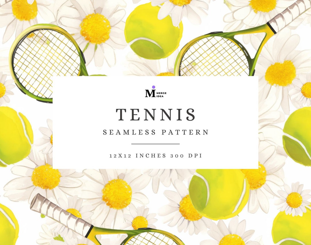 Tennis Seamless Pattern, Watercolor Tennis Racket Digital Paper, Sports ...