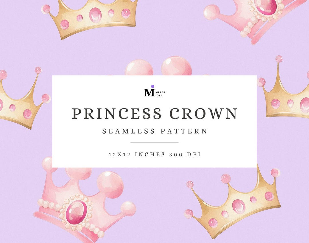 Princess Crown Seamless Pattern, Pink Tiara Digital Paper, Cute Fairy ...