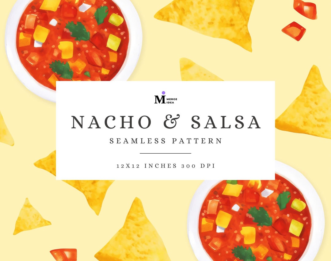 Nacho and Salsa Seamless Pattern, Tortilla Chips Digital Paper, Mexican ...