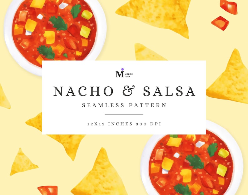 Nacho and Salsa Seamless Pattern, Tortilla Chips Digital Paper, Mexican Food, Taco Seamless File ...