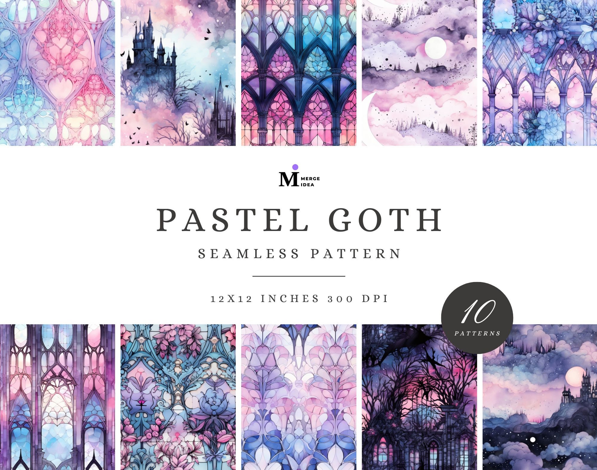 Pastel Goth Seamless Pattern, Pretty Creepy Digital Paper, Cute ...