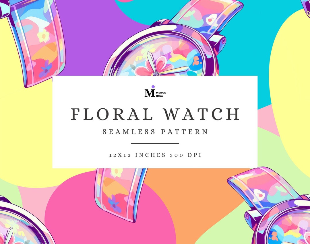 Floral Watch Seamless Pattern, Smartwatch Digital Paper, Colorful ...