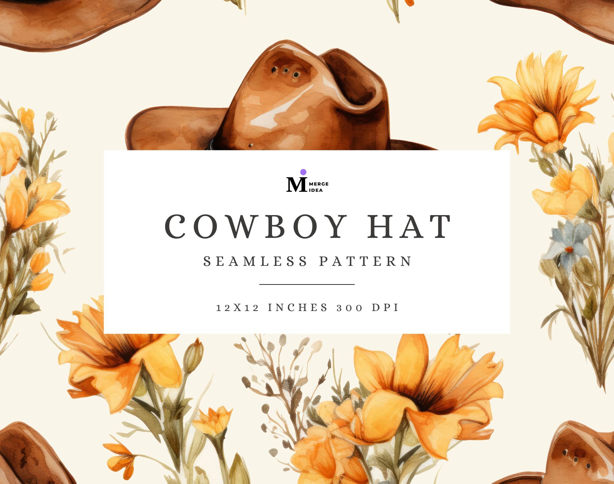 Cowboy Hat Seamless Pattern, Cowboy Wallpaper, Western Pattern, Cowgirl ...