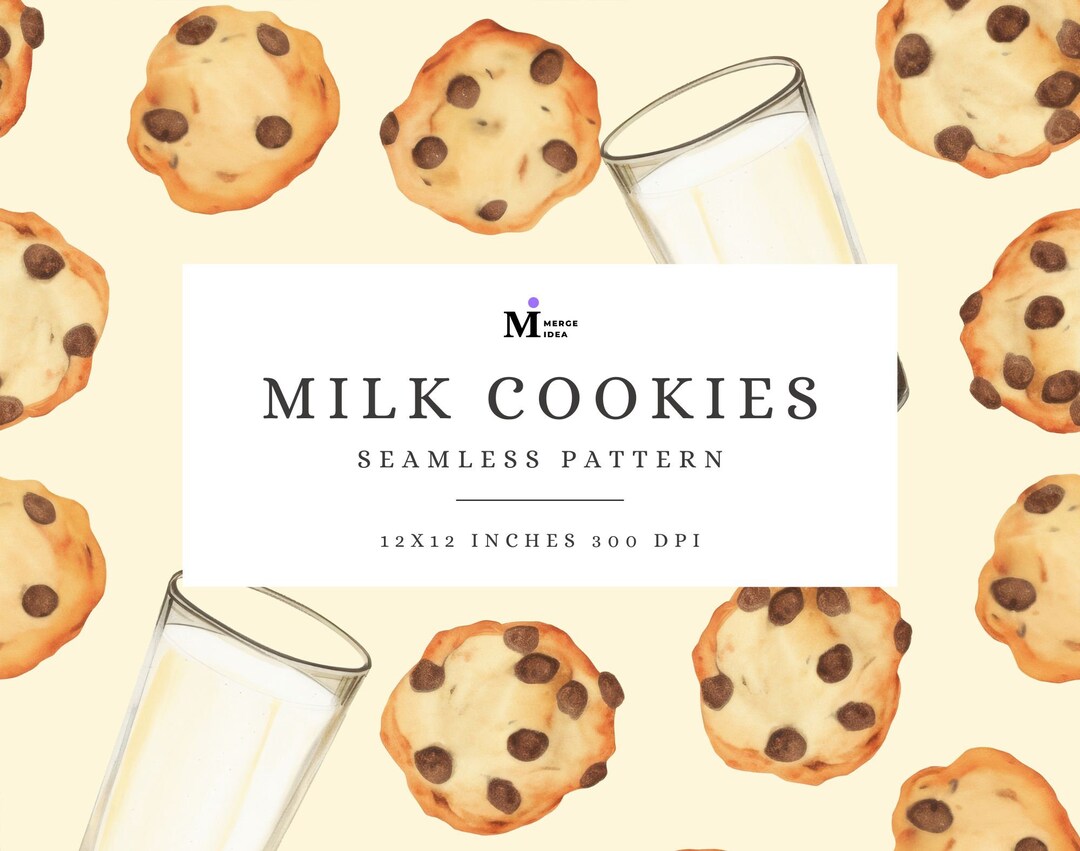 Milk Cookies Seamless Pattern, Watercolor Cookies Digital Paper, Dairy ...