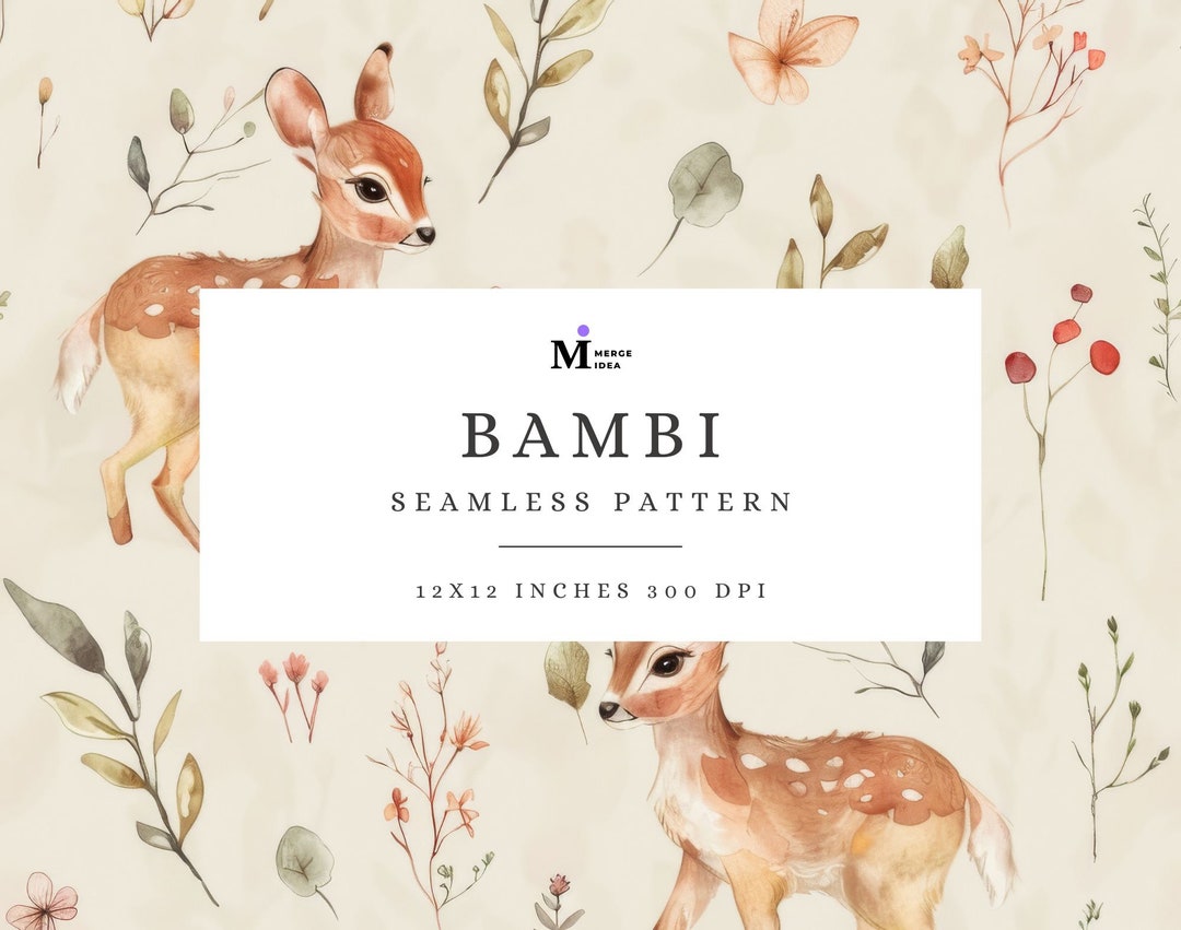 Bambi Seamless Pattern, Deer Fabric Print, Bambi Baby Shower, Baby ...