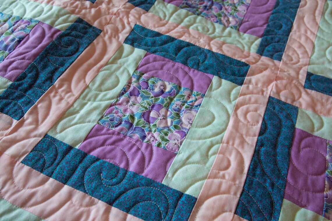 Cheerful Pansy Flower Print With Coordinating Colors and Rectangle ...