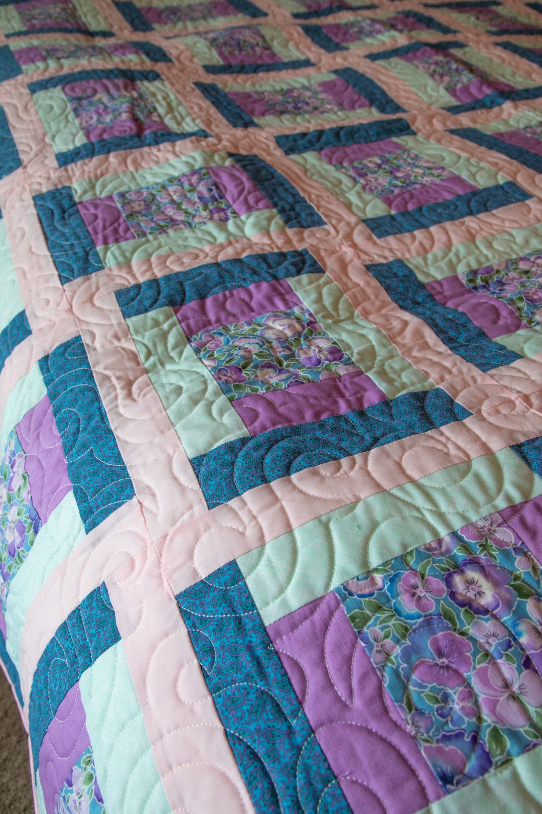 Cheerful Pansy Flower Print With Coordinating Colors and Rectangle ...