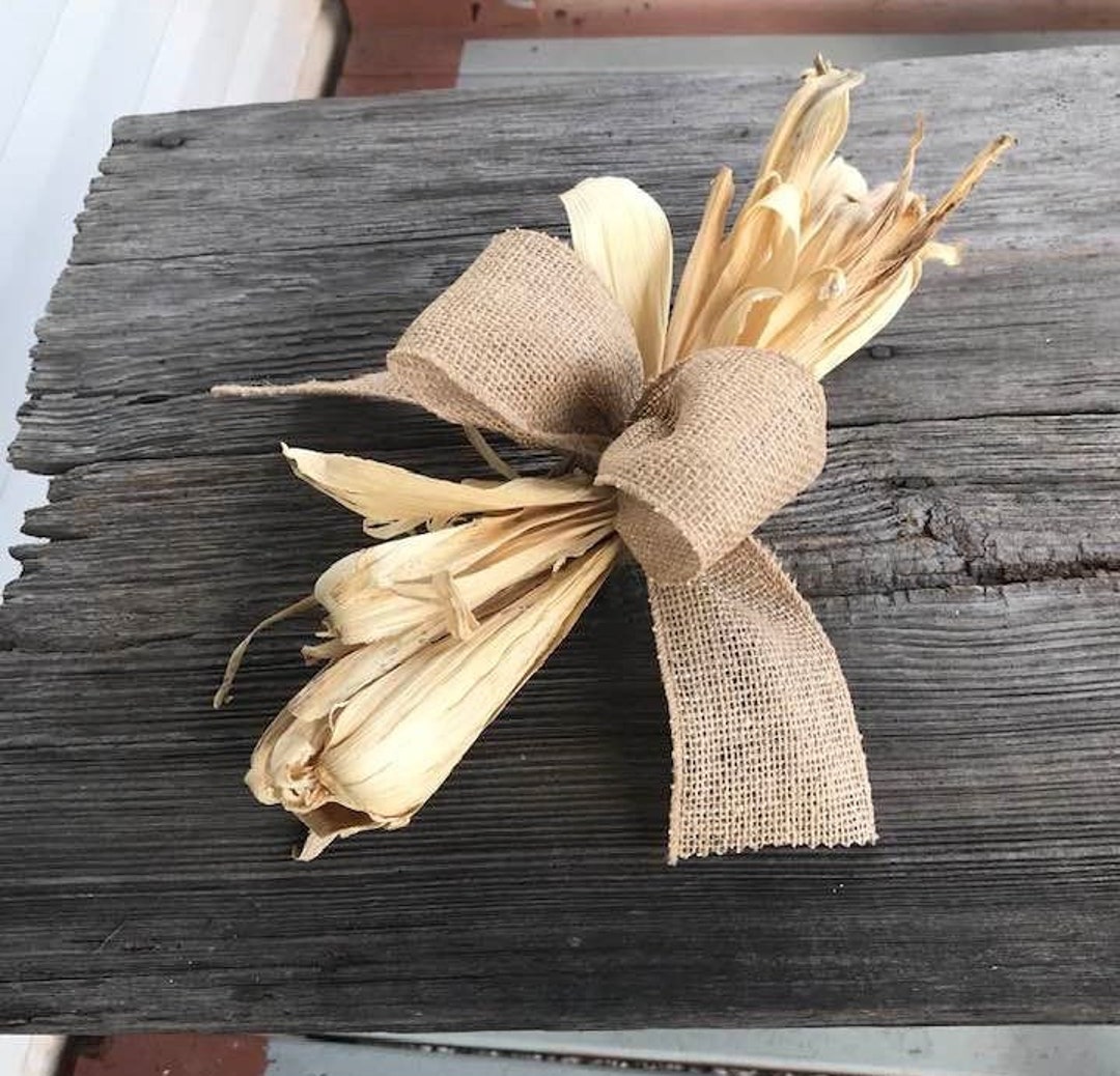 Fall Floral Table Decor - Corn Husks With Burlap Bow - 4 Pieces - Etsy