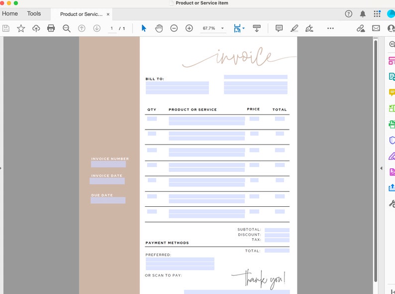 Printable Receipt | Invoice Template Editable | Small Business Custom ...