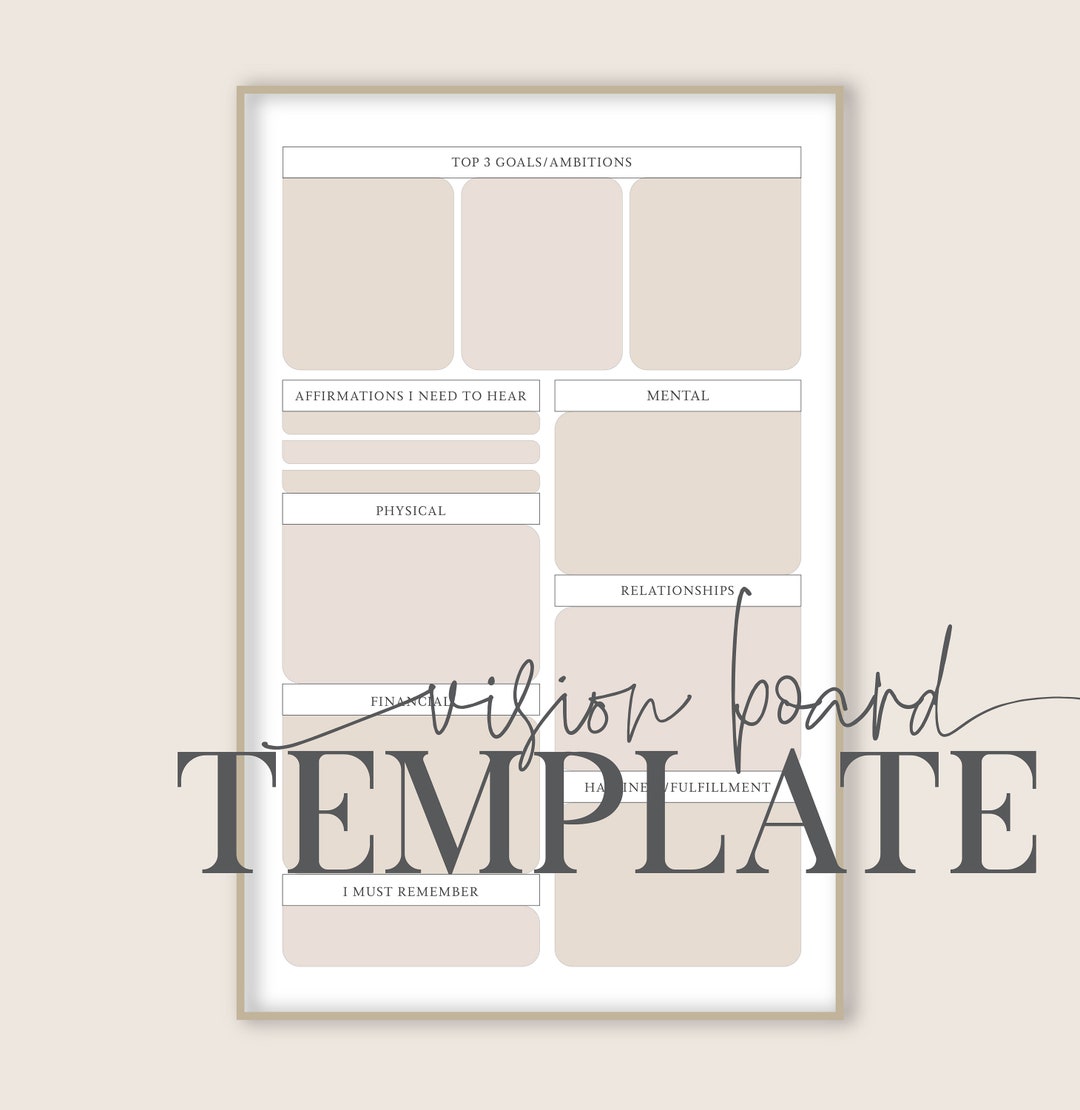 Minimalist, Printable Vision Board Template | DIY Manifestation Board ...