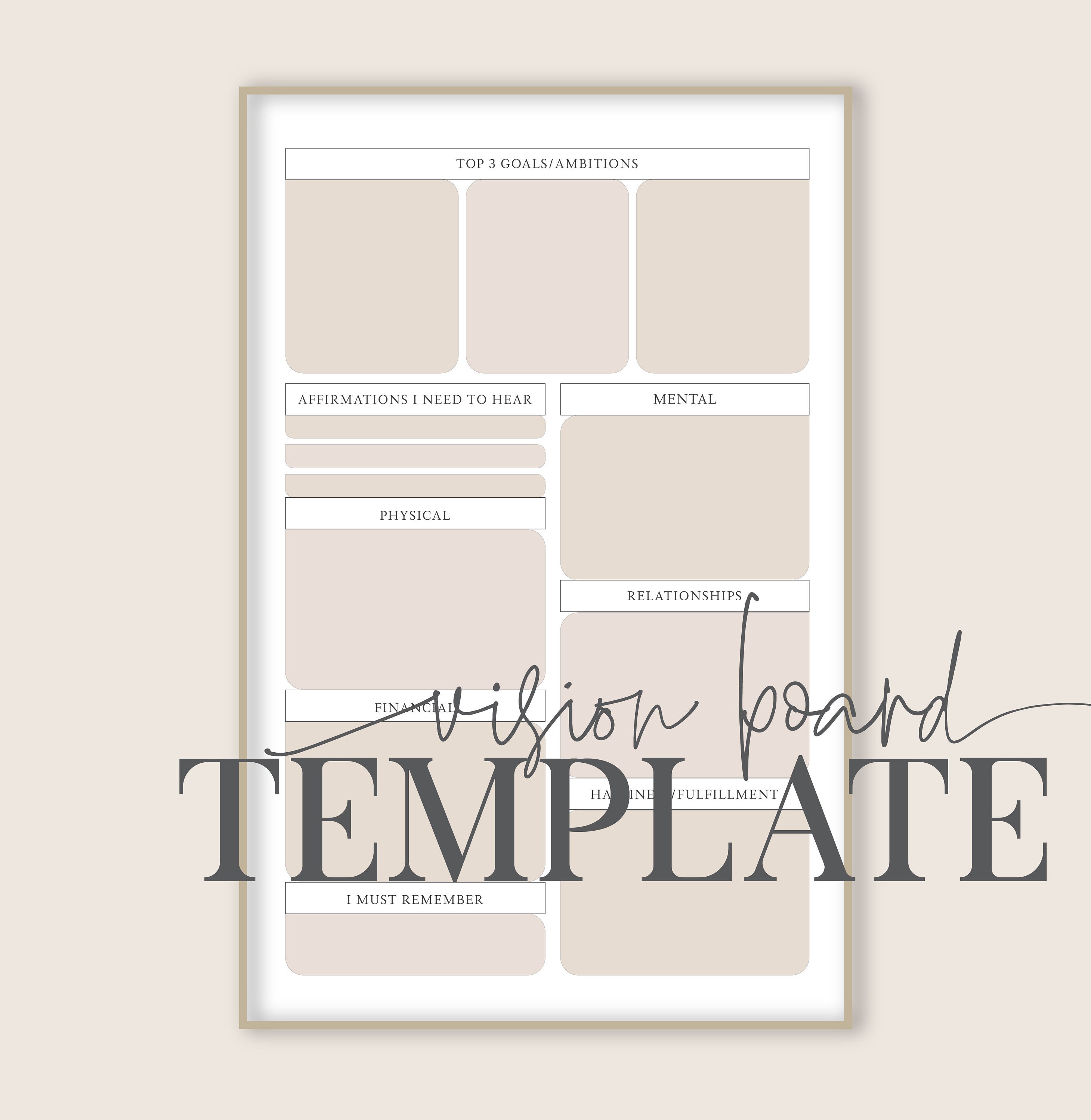 Minimalist, Printable Vision Board Template | DIY Manifestation Board ...