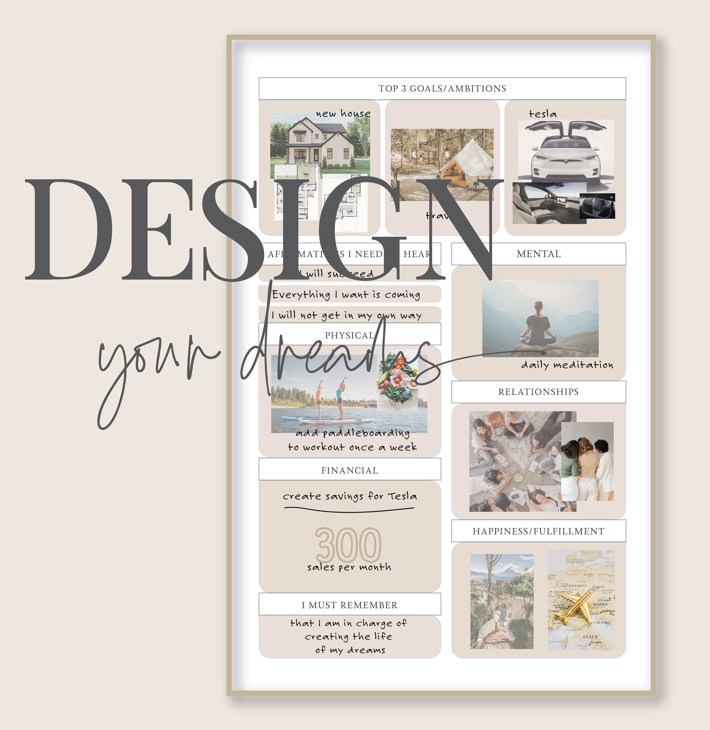 Minimalist, Printable Vision Board Template | DIY Manifestation Board ...
