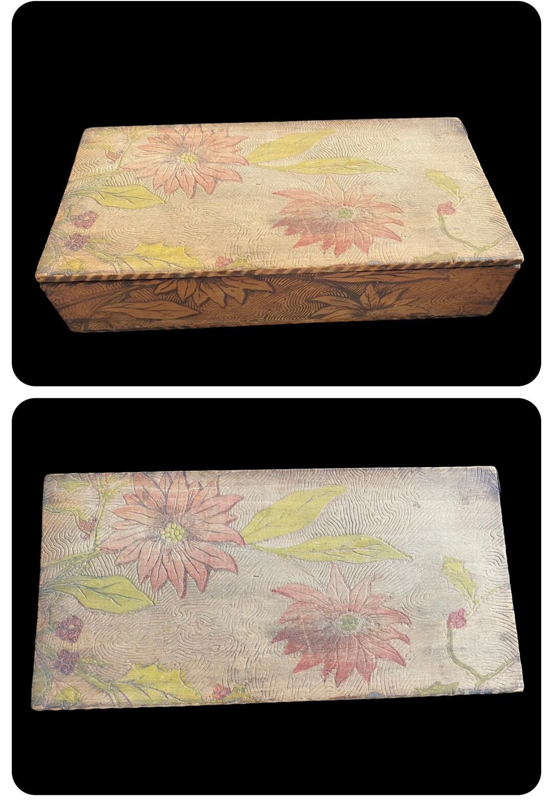 Antique Flemish Wood Burned Pyrography Box Poinsettia - Etsy