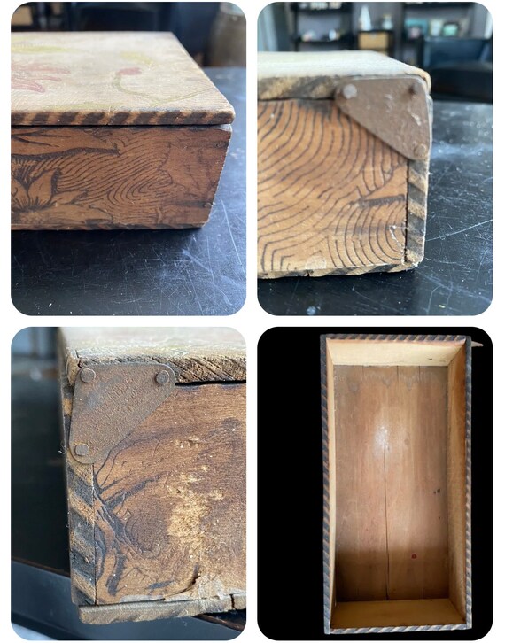 Antique Flemish Wood Burned Pyrography Box Poinsettia… - Gem