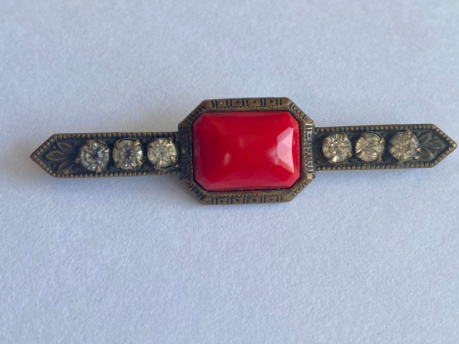 Vintage C-clasp Art Deco Style Brass and Rhinestone Brooch - Etsy