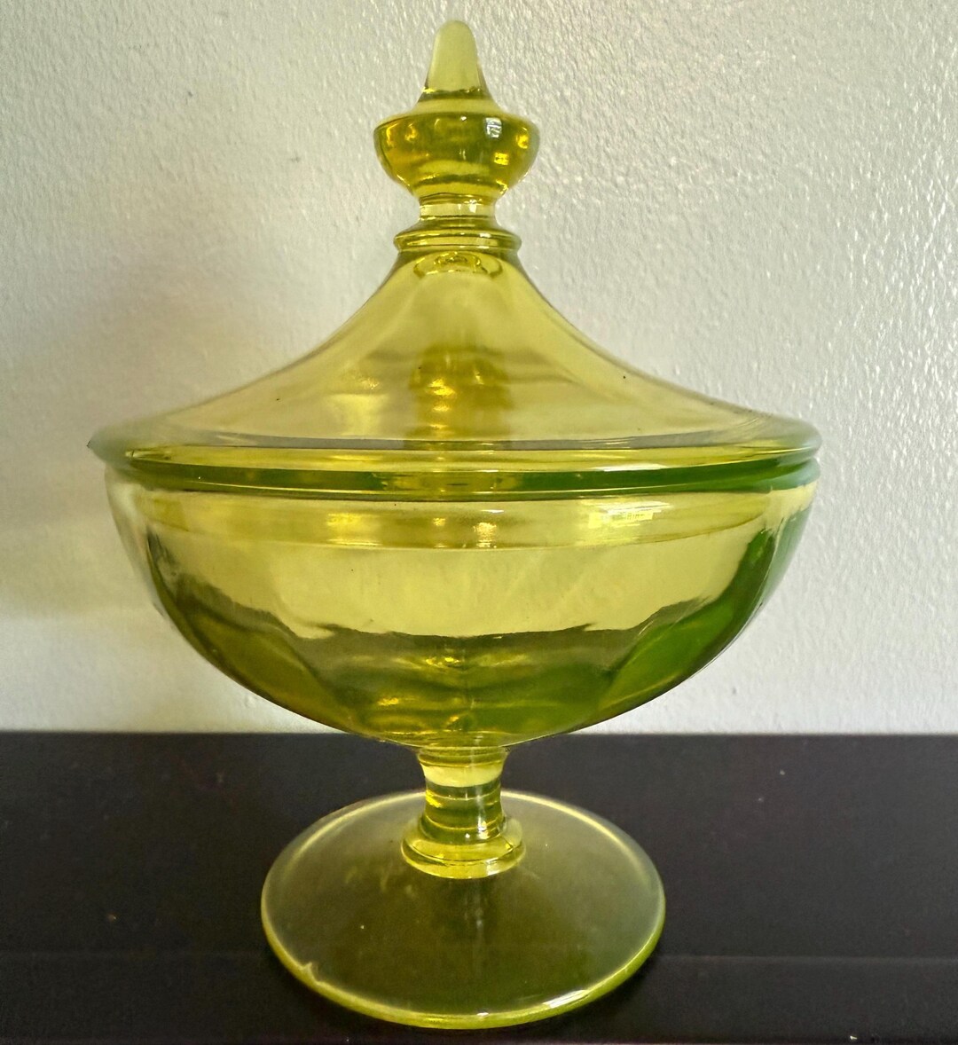 Cambridge Glass “topaz” Vaseline Uranium Glass Covered Compote / Candy ...
