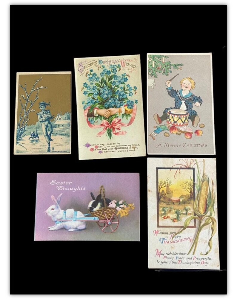 Antique Early 1900s Post Cards 5 Cards in Lot White Border Split Card ...
